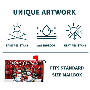 Merry Christmas Mailbox Covers Magnetic Winter Xmas Red Buffalo Plaid Snowman Mailbox Cover Standard Size 18 X 21 Holiday Mailbox Wrap Post Letter Box Cover Decorative for Home Outdoor Garden