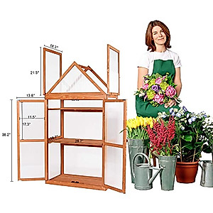 MCombo Greenhouse Cold Frame Wooden Garden Raised Flower Planter Shelf with Hard Translucent PC Protection, 0800 (Orange)