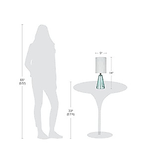 Catalina 22791-001 Coastal Tapered Clear Blue Glass Small Table Lamp with Brushed Nickel Accents, 14", Teal