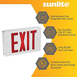 Sunlite 05271-SU Compact LED Exit Sign, 0.25 Watts, 120-277 Volt, 90-Minute Battery Backup, Wall Mount, IP20, UL Listed, White