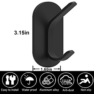 Adhesive Hooks Stick On Hooks - Stainless Steel Waterproof Wall Hangers Heavy Duty Hooks for Hanging Coat/Bathroom Hooks/4 Packs Black