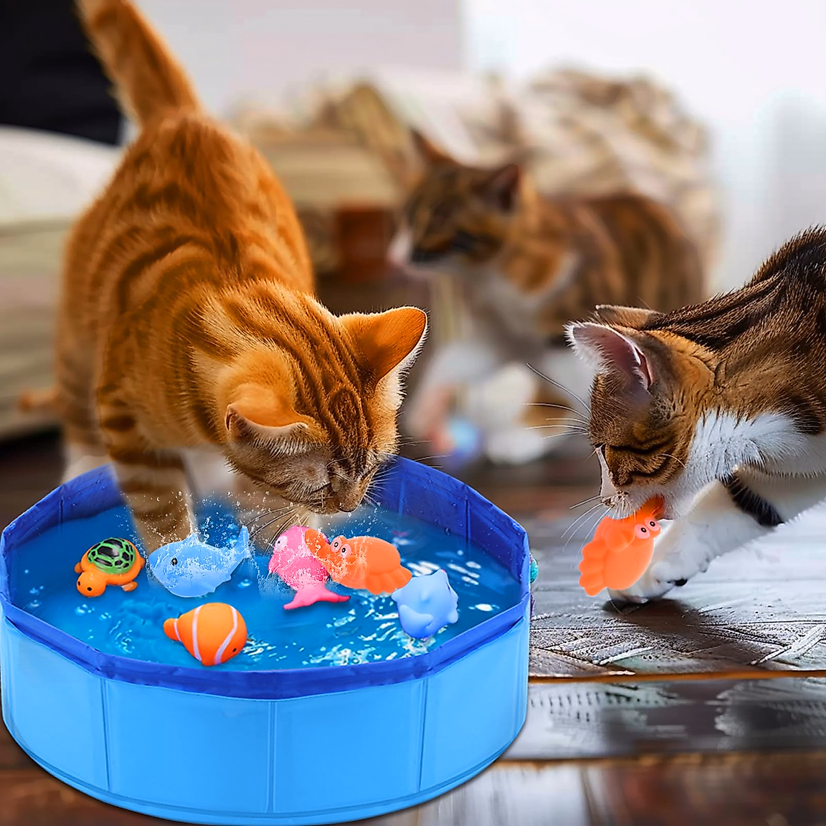 Mity rain Cat Water Toy - Cat Pool with Interactive Fish Toys, Fish Bowl Cat Toys for Indoor Bored Cats Interactive Cat Toys for Indoor Cats, Blue