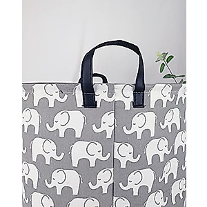 KUNRO Large Sized Storage Basket Waterproof Coating Organizer Bin Laundry Hamper for Nursery Clothes Toys (Elephant)