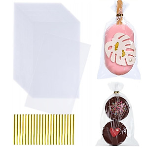 TEMLQPACK 200Pack 3x6Inches Bags with Ties Clear Cellophane Bags Oreo Bags Macaron Bags Soap Bags Rice Krispie Treat Bags Chocolate Truffle Gift Treat Bags for Bakery Candy Party Favor