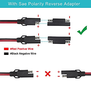 SAE to SAE Extension Cable 16AWG - 25FT SAE Cable Battery Charger Extension Cord Heavy Duty 16AWG Quick Disconnect SAE 2Pin Connector with SAE Polarity Reverse Adapter for Solar Panel Trickle Charger
