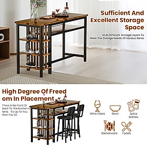 DKLGG 47" Bar Table and Chair Set, Small Kitchen Counter Dining Table Set for 2, 3 Piece Bar Height Table with 2 Stools & Storage, Pub Table Dining Set for Breakfast Nook, Small Space