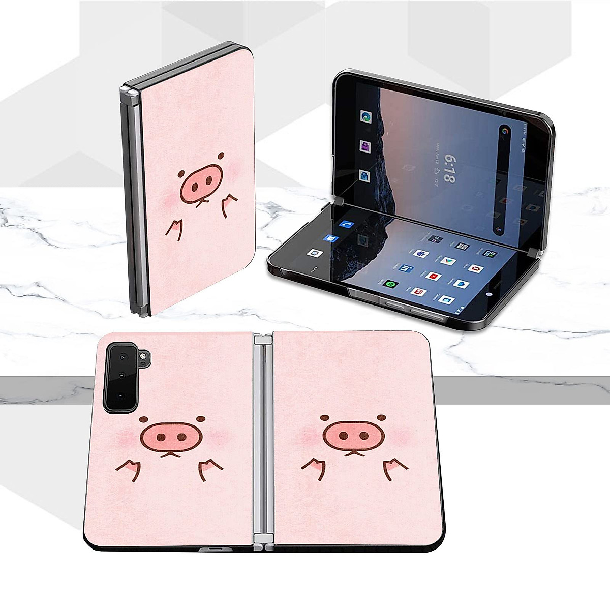 Case for Microsoft Surface Duo 2, BEOTIWAD Shockproof Non-Slip Hard PC Thin Protective Cover for Microsoft Surface Duo 2, Cute Pink Pig