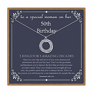 IEFLIFE 50th Birthday Gifts for Women, 5 Circle Necklaces 50th Birthday Gifts Jewelry for Women Her Fifty 50 Years Old Birthday Gifts for Women 5 Decades Necklace for Women