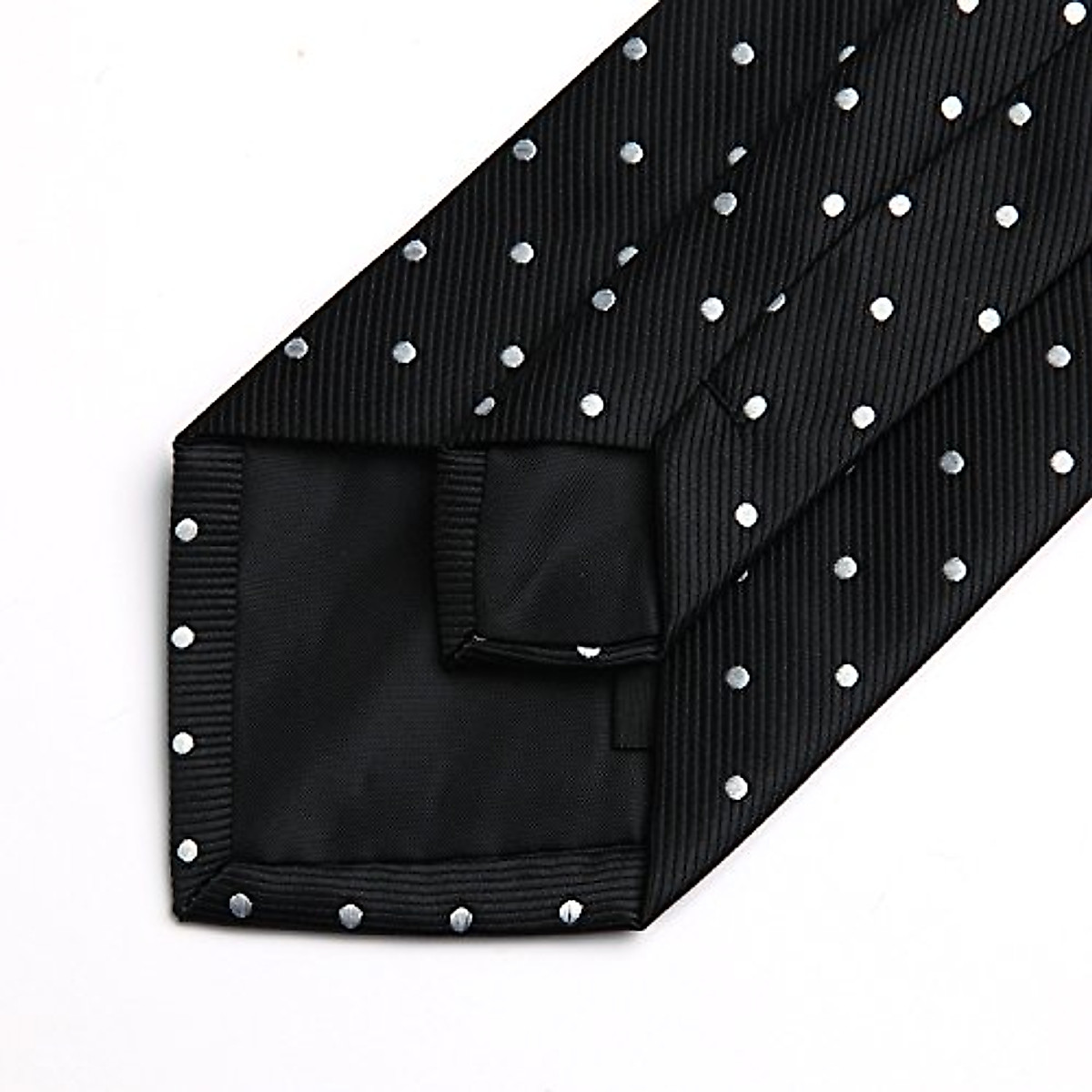 Polka Dot Ties for Men Black Tie and Pocket Square Set Classic Woven Formal Business Necktie Handkerchief for Wedding Party