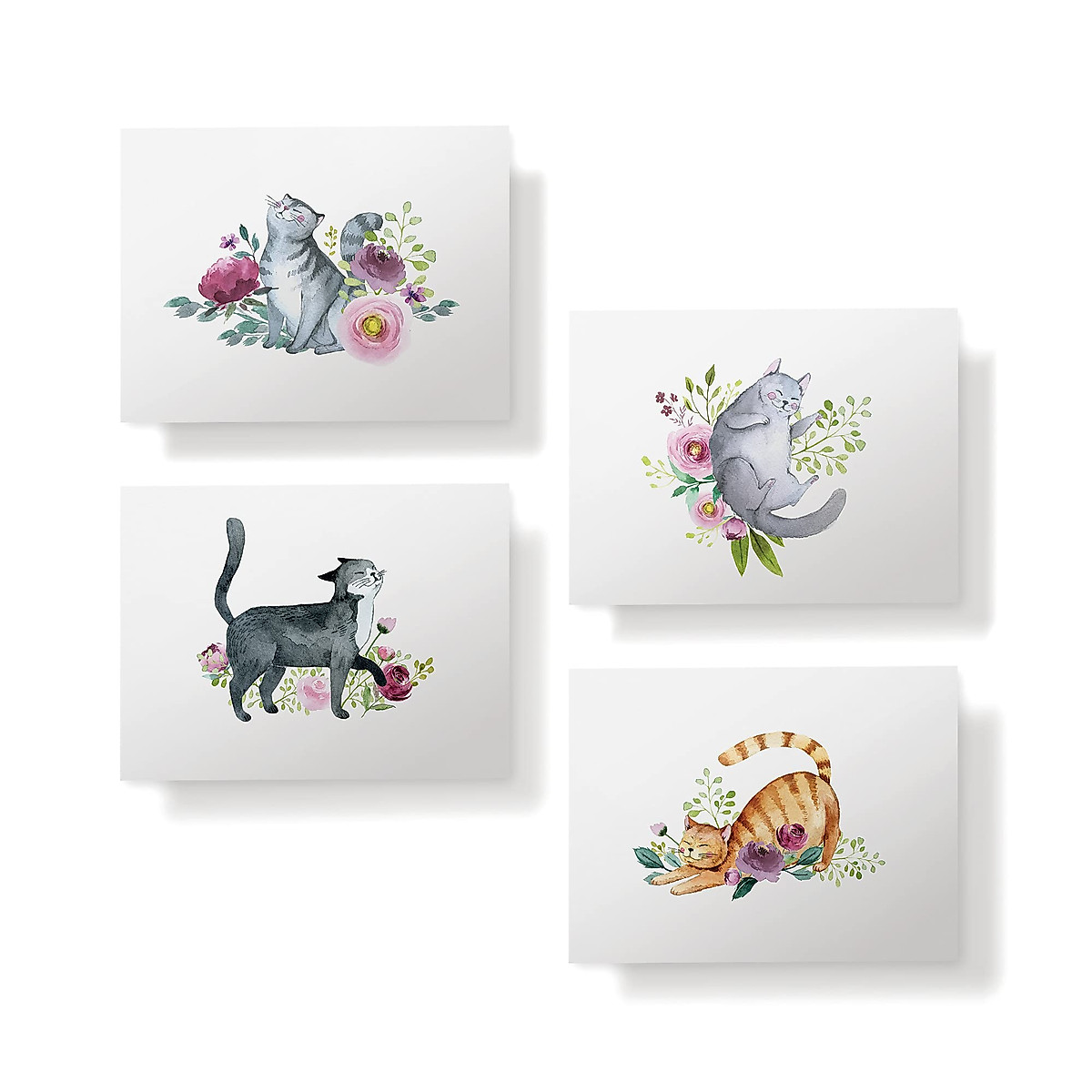 Twigs Paper - Assorted Cat Greeting Cards - Stationery Cards with Envelopes - Thank You Card - Blank Note Cards - Greeting Cards for All Occasions - Made in USA (5.5 x 4.25, Set of 12)