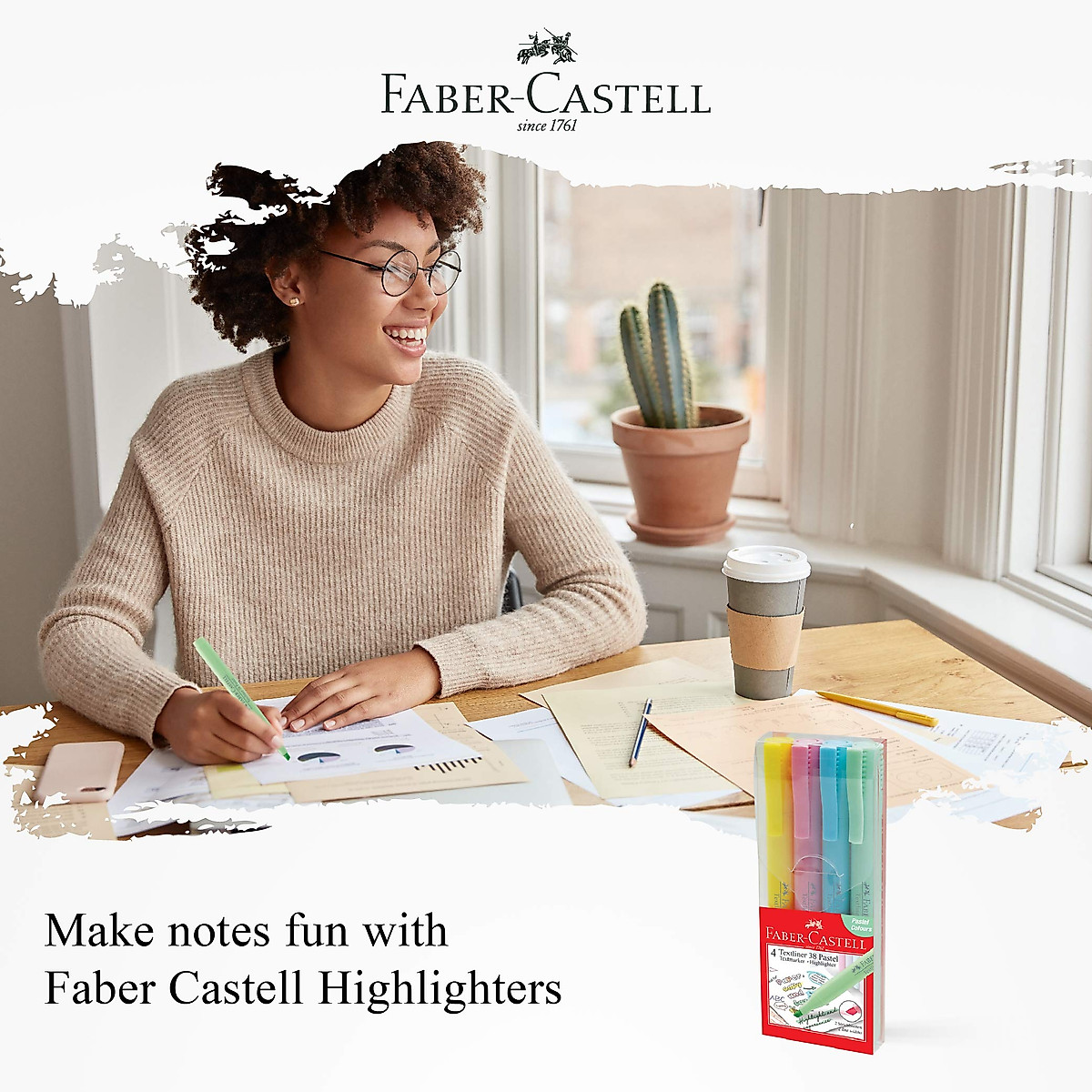 Faber-Castell Textliner 38 Pastel Highlighter Pen(Box of 10, Lemon) -2 Line Widths for broad and fine marking, Unique Soft Pastel Colors, Clipped Holder, Great Marking Performance For Adults & Kids