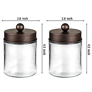 Apothecary Jars Bathroom Storage Organizer - Cute Qtip Dispenser Holder Vanity Canister Jar Glass with Lid for Cotton Swabs,Rounds,Bath Salts,Makeup Sponges,Hair Accessories/Bronze (2 Pack)