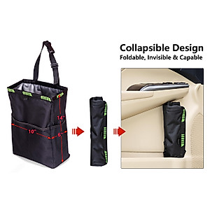Ginsco 3.5 Gallons Large Capacity Hanging Car Trash Bag, Reusable Car Trash Can, Leakproof Car Garbage Bag, Foldable Waterproof Car Organizer Cooler with 4 Pockets for Camping Traveling
