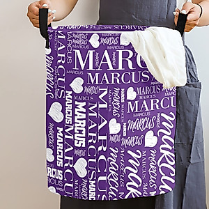 Personalized Laundry Basket Custom Word Art Names Laundry Hamper Collapsible Durable Toys Organizer Storage Bedroom Decor for Boys Girls Adults (Monogrammed 02)