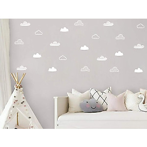 Cloud Wall Decals Wall Decor Kids Room Cloud Wall Stickers Vinyl Decals for Baby Boys Girls Nursery Toddler Room Decor Wall Stickers Nursery A64 (White)