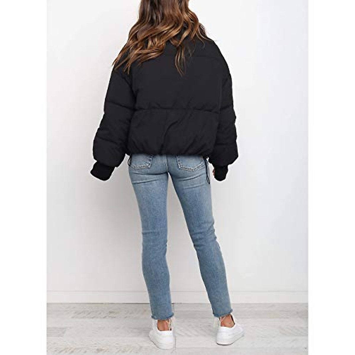 MEROKEETY Women's Winter Long Sleeve Zip Puffer Jacket Pockets Baggy Short Down Coats