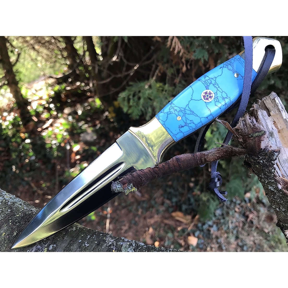 Perkin | 8.5 Inch Fixed Blade Hunting Knife | Throwing Knife, Turquoise Handle | Leather Sheath