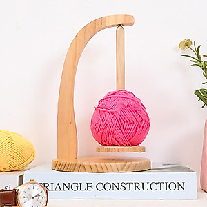 QKDS Yarn Holder for Knitting and Crocheting, Wooden Yarn Spinner with Magnetic Metal Twirling Mechanism and Anti-Slip Pads, Yarn Spindle Dispenser, Gift for Knitting Crochet Lovers(Natural Wood)