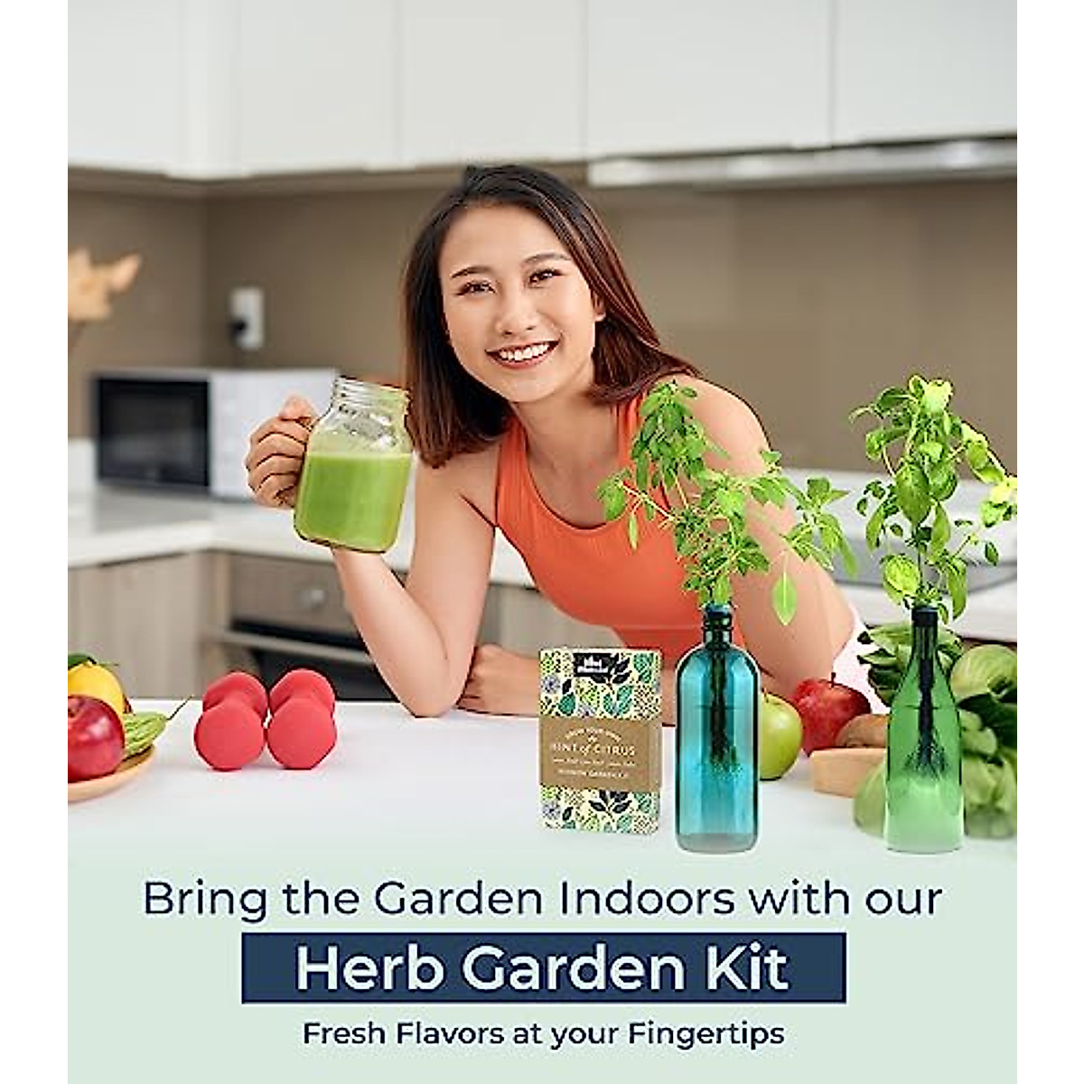 Herb Garden Kit Indoor - Grow Fresh Herbs Plants Hydroponically Indoors with this unique Window Garden Kit - Bottle Stopper Gardening Kit - Kitchen Windowsill Planter Grow Live Herbs At Home from Seed
