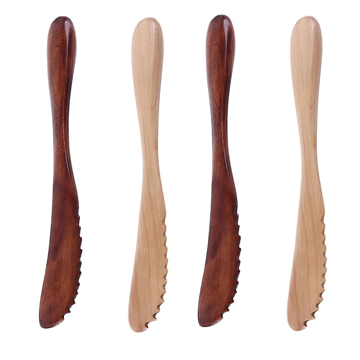 Leadigol 4PCS Wooden Butter Scraper,Non Stick Thick Handle Wood Butter Japan Style Butter Spreader for Kitchen