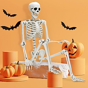 5.4ft Life Size Skeleton Halloween Decor, Full Body Realistic Human Bones with Posable Joints, Great Outdoor Indoor Halloween Decoration for Haunted House Garden Lawn