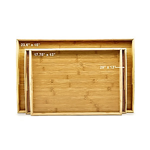 Bam & Boo - Natural Bamboo Serving Tray Extra Large Rectangular with Handles - for Food, Drinks, Storage, Decor, Vanity, Breakfast, Parties, Weddings, Picnics(23.6” x 15” x 2.35”)