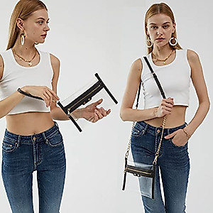 HOXIS Clear Zipper Purse Stadium Approved Women Chain Crossbody Bag Convertible Wristlet Clutch (Black)