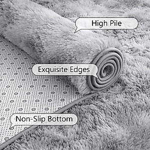 AROGAN 2x6 Feet Soft Runner Rugs for Bedroom Plush Fluffy Rug, Shag Furry Area Rug Carpet Non Shedding for Nursery Children Kids Girls Room Home Hallways Decorative, Grey and White