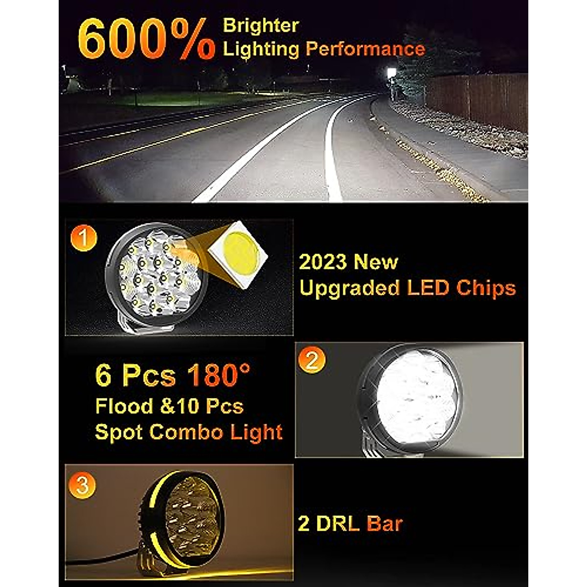 Navoroge 5in 34,000LM 300W LED Offroad White Light Pod,Spot Flood Combo Led Pods with Side Daylight,3 Modes Super Bright pod Lights,for Trucks Ford Jeep ATV UTV Pickup