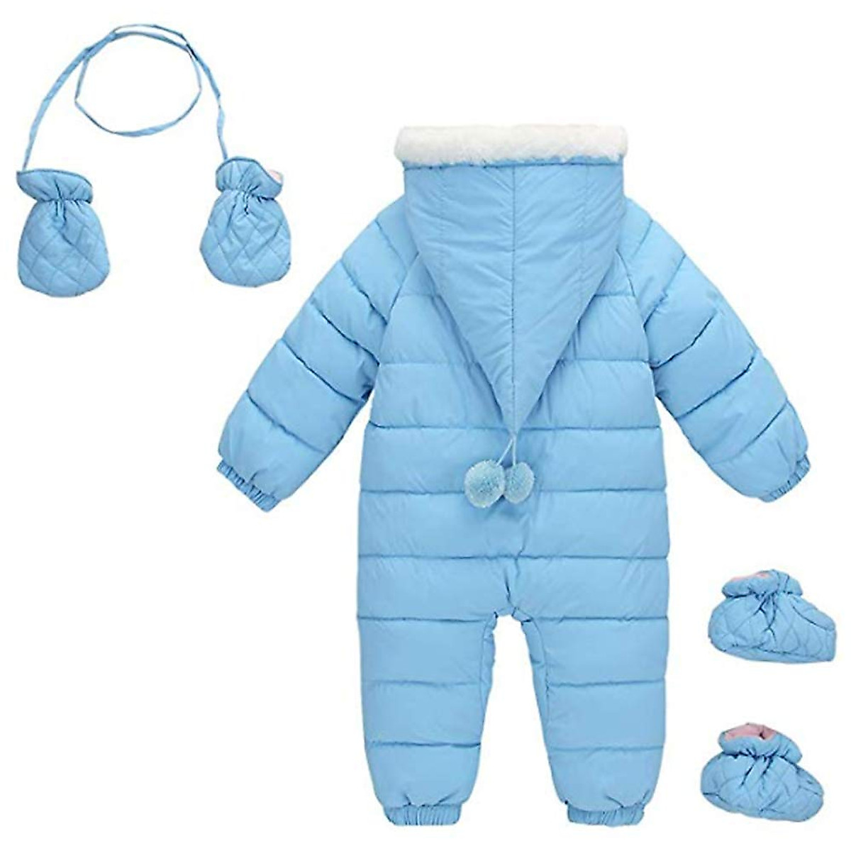 Ohrwurm Baby Winter One Piece Snowsuit with Hood Gloves Zipped Toddler Boys Girls Padded Sleepsuit Bodysuit for 18-30 Months Light Blue