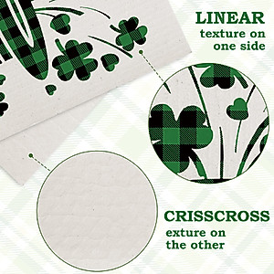 AnyDesign St. Patrick's Day Swedish Kitchen Dishcloth Green Black Buffalo Plaids Gnome Truck Shamrock Absorbent Cotton Kitchen Towel for Party Home Housewarming Cleaning Counter Wipes, 7 x 8 in, 6Pcs