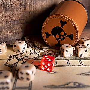 Pirates & Cowboys Family Dice Game Themed Bundle - Liar's Dice and Last Chip Standing Travel-Size Game - Premium Dice Cups, Custom Bullseye Dice, Neoprene Play Mat