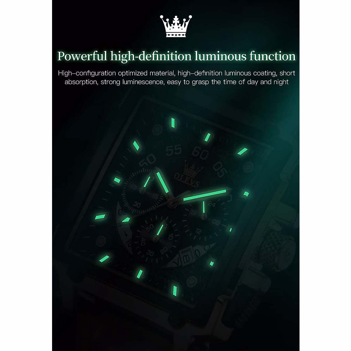 OLEVS Square Watches for Men Brown Leather Chronograph Fashion Business Watch Luminous Waterproof Casual Wrist Watches