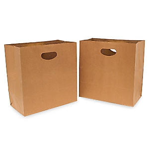 Prime Line Packaging Brown Paper Bags with Die Cut Handles for Food To Go, Bread, Take Out Goodie, Restaurant, Small Business, Bulk, 11x6x11, 100 Pack