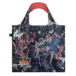 LOQI Kristjana S Williams Interiors Reusable Shopping Bags, (Set of 3), Black Forest, Barrier Reef, World Map