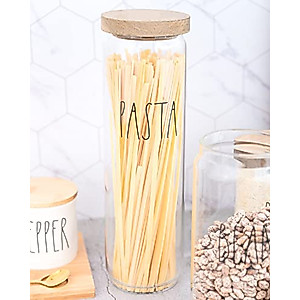 Rae Dunn Clear Glass Rice, Pasta, and Bean Jars, Large Kitchen Storage Jars with Airtight Lids, Set of 3