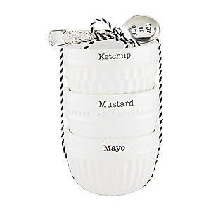 Mud Pie Condiment Set, dip 2" x 3" dia | spoon 3 1/2", White