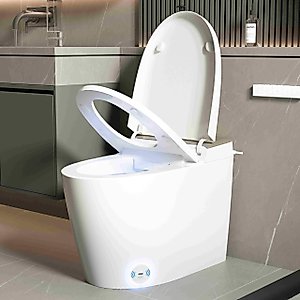 Luxury Smart Toilet with Bidet Built In,Modern Bidet Toilet with Heated Seat & Auto open lid,One Piece Bidet Toilet with Auto Flush,Foot Sensor Flush,Warm Air Drying,Remote Control,LED Display