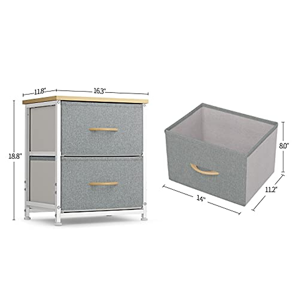 FEZIBO 2 Drawers Fabric Dresser, Nightstand for Bedroom, Small Storage Tower Organizer Unit for Closet Hallway Entryway Nursery Room, Steel Frame, Wood Top, Linen