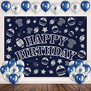Oudain 22 Pcs Cowboy Birthday Party Supplies Set Include 1 Cowboy Backdrop 20 Birthday Balloons 1 Ribbon Navy Blue Football Birthday Decoration for Football Sports Themed Game Party Celebration