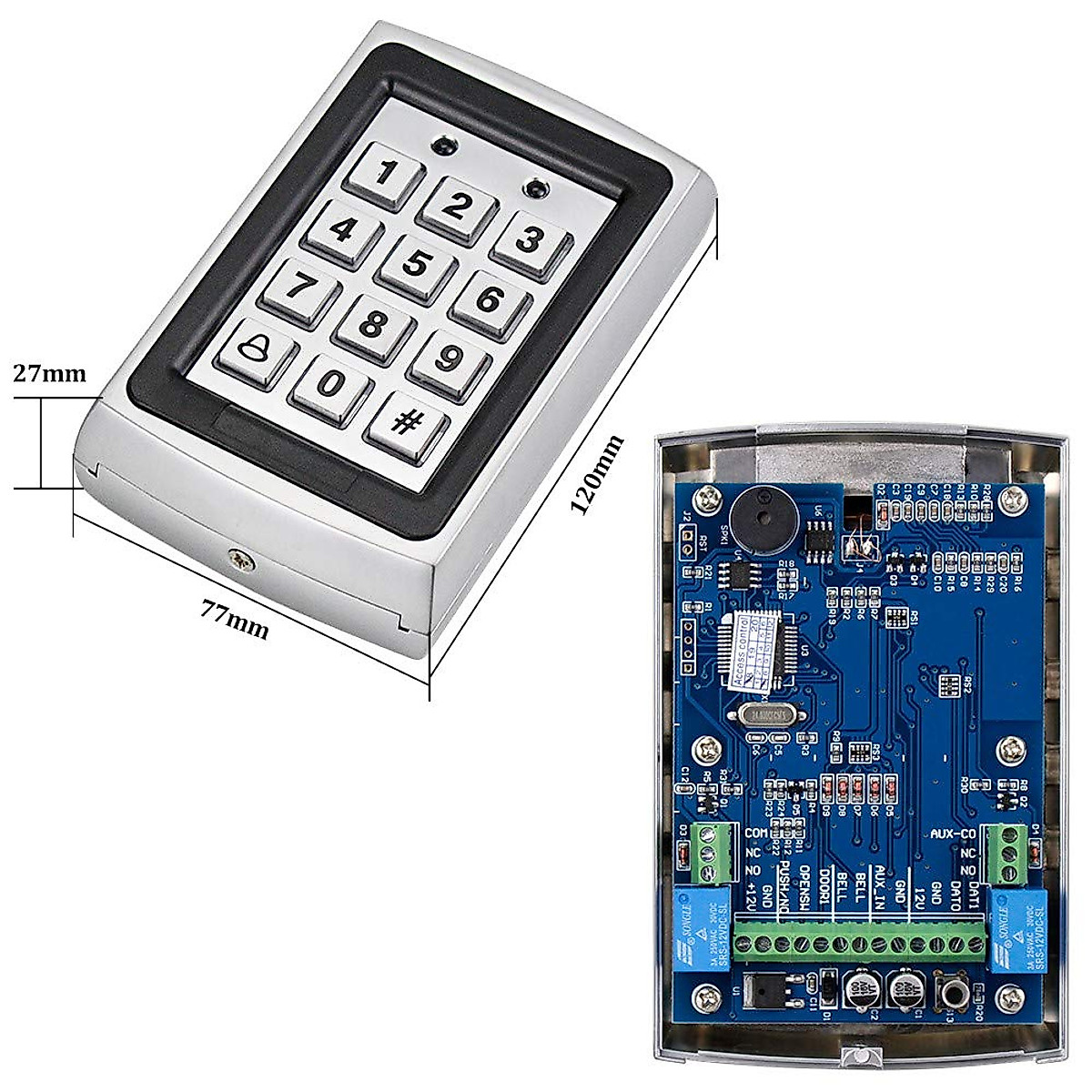 HFeng Door Access Control System Kit 125KHz RFID Keypad Metal Case + DC12V 3A Power Supply Controller + Door Exit Button + 10pcs Keyfobs (Without Lock)