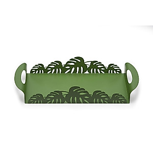 Mango Steam Decorative Coffee Table, Ottoman, Breakfast, Drinks, Serving, Bathroom Valet, Nightstand, Dresser Organizer Tray (Leaf, Green)