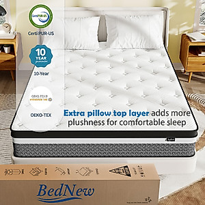 Bednew Queen Mattress, 14 Inch Hybrid Mattress with Gel Memory Foam & Individual Pocket Springs, Queen Size Bed Mattress in a Box, Pressure Relief & Motion Isolation, Medium Firm Mattress