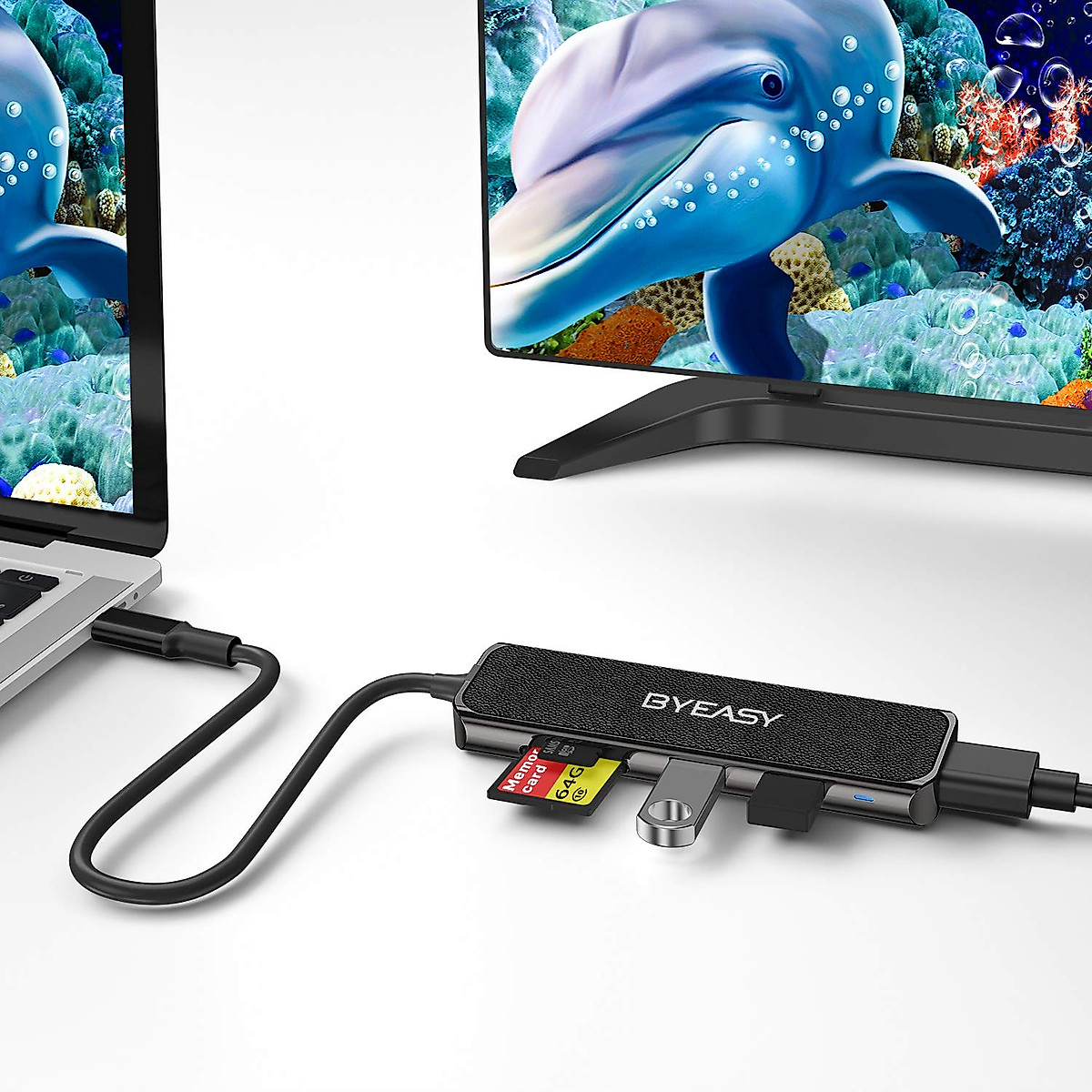 USB C Hub, BYEASY Zinc Alloy USB C Adapter Hub, with 4K HDMI Output, SD and microSD Card Reader, 2 USB 3.0 Ports for MacBook Pro 2019/2018/2017, iPad Pro 2019/2018, Pixelbook, XPS (UC-197)