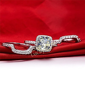 THREE MAN White Gold Plated 2CT Cushion Engagement Ring Wedding Bands NSCD Simulated Diamond Rings Set Women