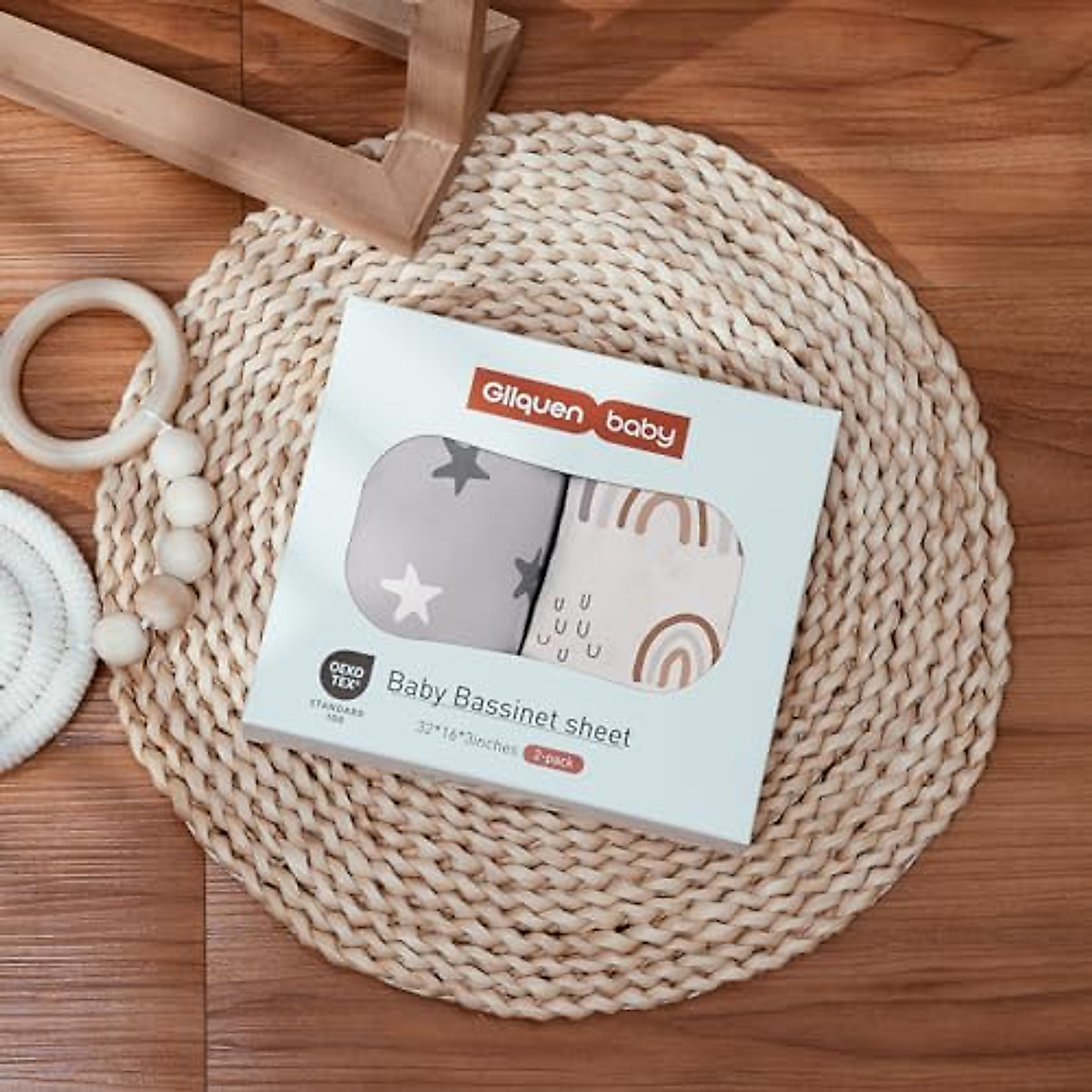 Gllquen Baby Bassinet Crib Sheets Set, Breathable Cozy Fitted Mattress Sheet, Elastic Travel Crib Fashionable Floral Pattern, Standard Cradle Safe Sheets for Baby Boy Girls 32"X16" (Rainbow)