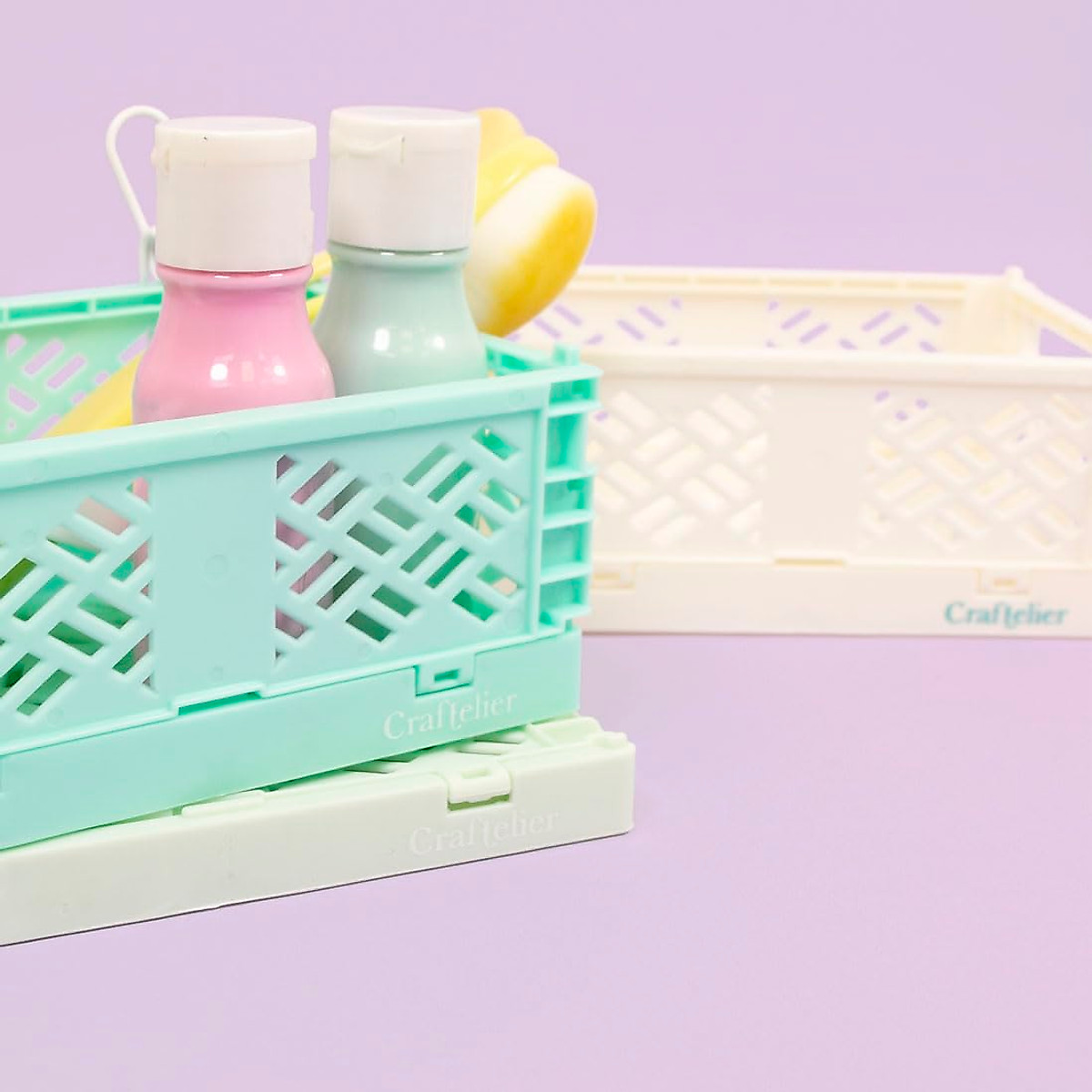 Craftelier - Box for Organisation and Storage of Craft Materials | Foldable and Stackable Design | Small Size - Open Box Measures 13,5 x 9,5 x 9,5 x 5,5 cm - Colour Turquoise