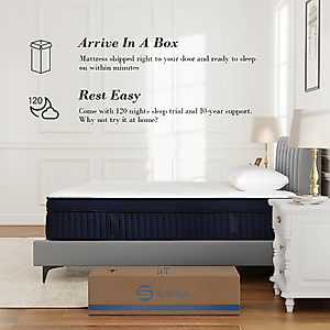 Suiforlun 14" Hybrid Mattress Queen with Ice Silk Cover, 7-Zone Pocketed Coils and Gel Memory Foam for Instant Cooling Comfort and Support, Euro Top Medium Firm Mattress in A Box, 120 Nights Trial