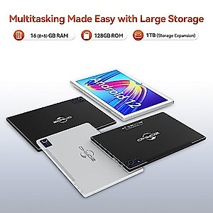 【2023 Newest Tablet】Android 12 Tablet with Keyboard, 16(8+8)GB RAM 128GB ROM 1TB Expand Tablets 10 inch, 2.4G/5G WiFi Tablet Android, Octa-Core 1920 * 1200 IPS Display 13MP Camera, 7000mAh GPS, Silver