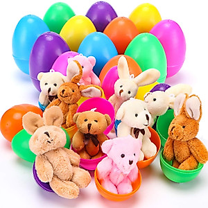 NEWBEA 12 Pack Prefilled Easter Eggs with Stuffed Animals,3.15" Plastic Easter Eggs Filled with Toys,Perfect for Easter Eggs Hunt
